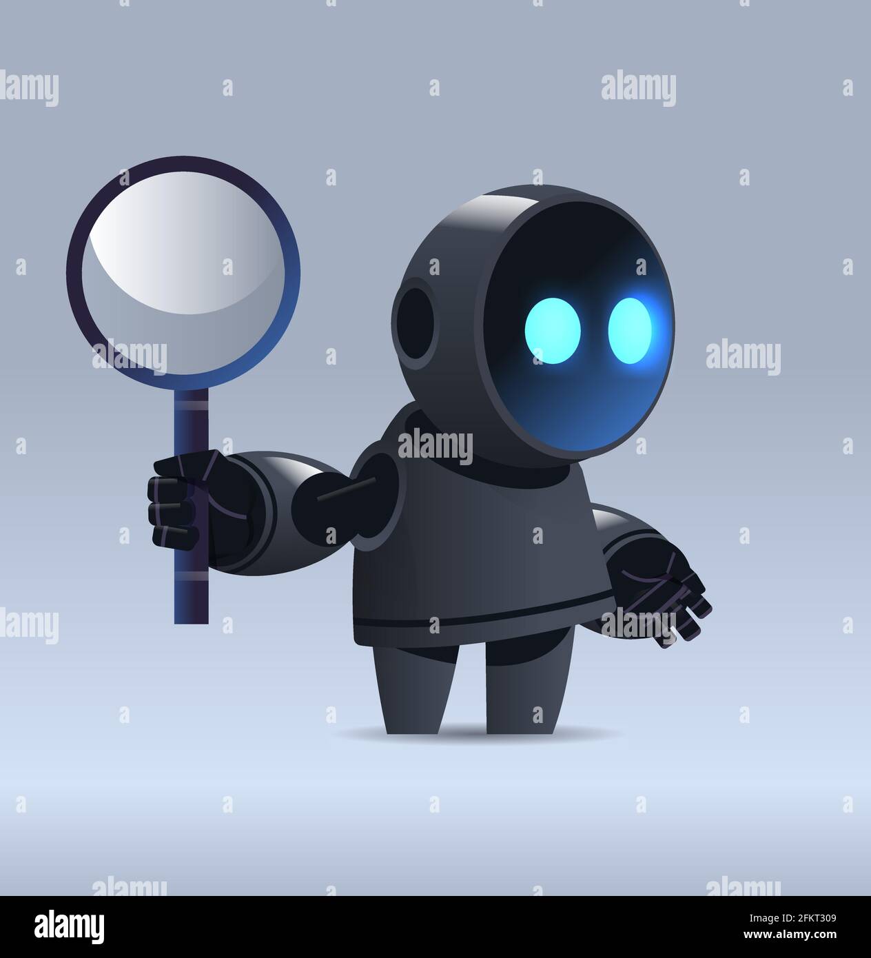 black robot holding magnifying glass data search artificial ...