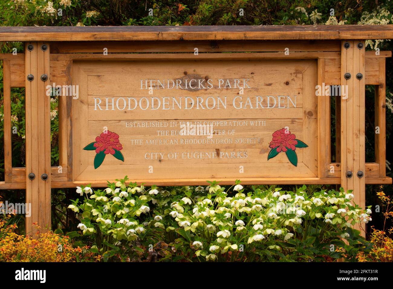 Entrance sign, The Rhododendron Garden, Hendricks Park, Eugene, Oregon ...