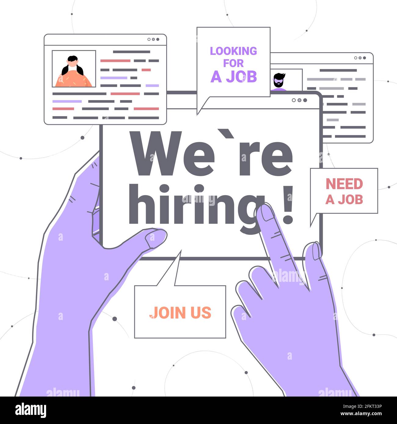 hr manager hand holding we are hiring join us web browser window ...