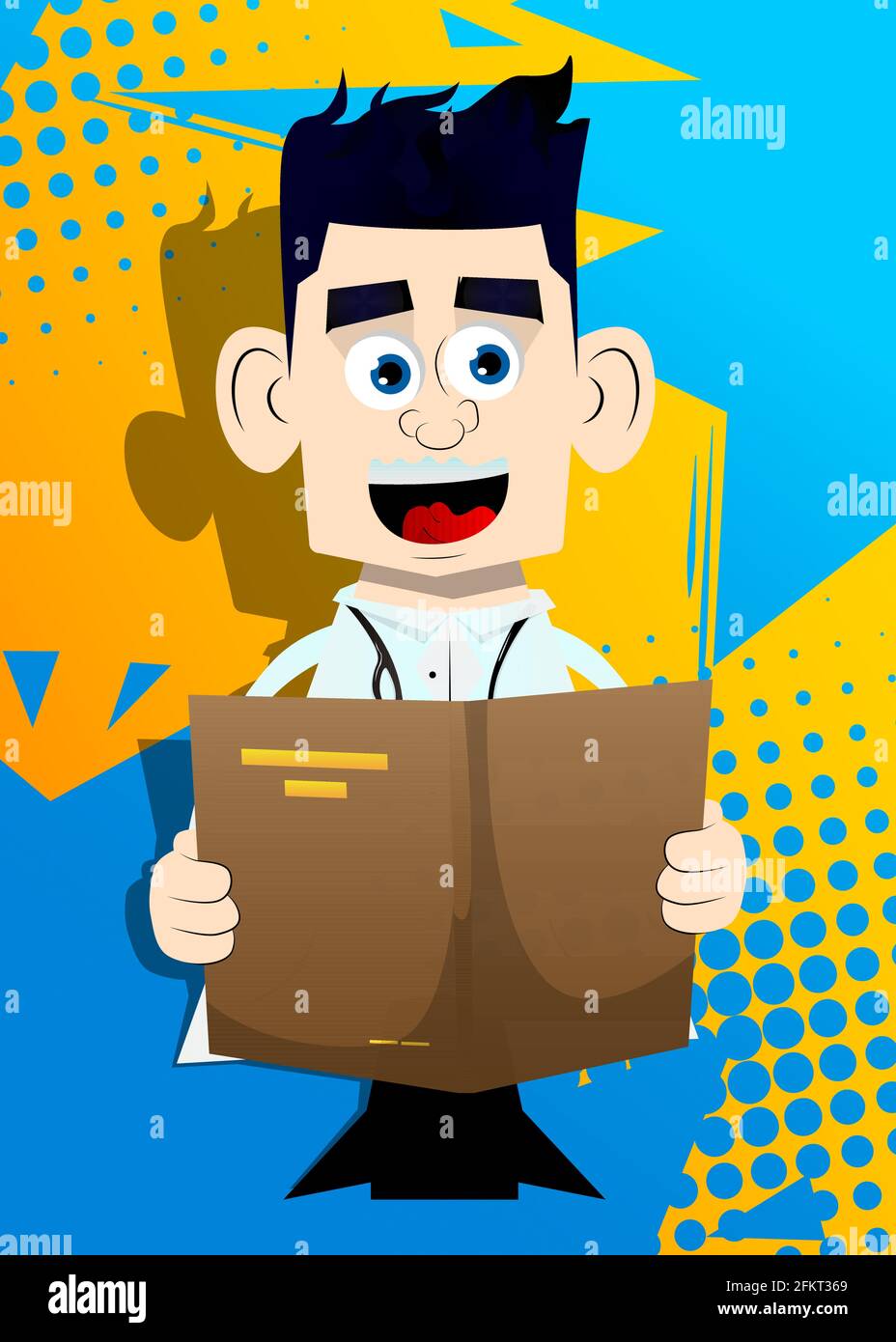 Funny cartoon doctor reading a book. Vector illustration Stock Vector ...