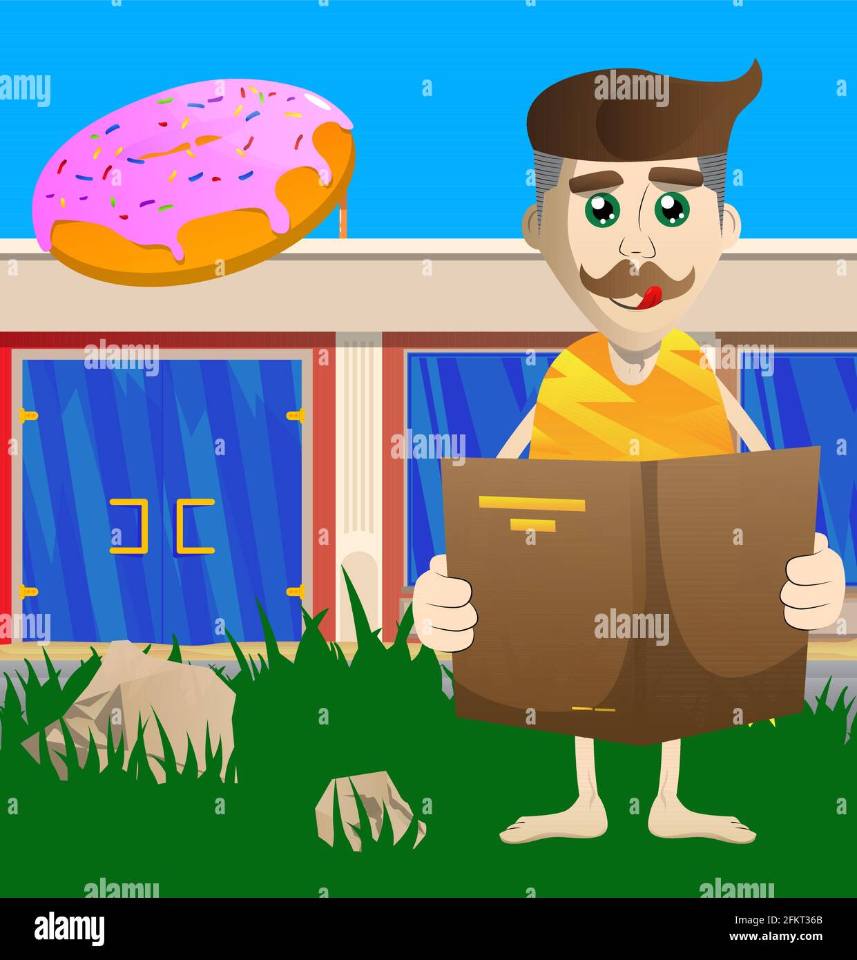 Cartoon prehistoric man reading a book. Vector illustration of a man ...