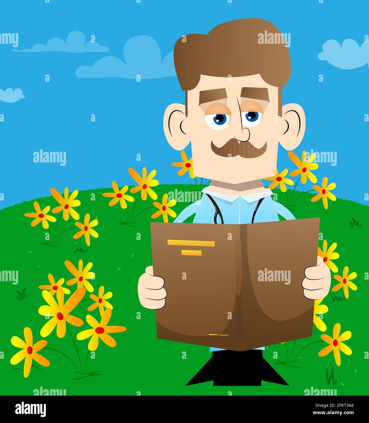 Funny cartoon doctor reading a book. Vector illustration Stock Vector ...