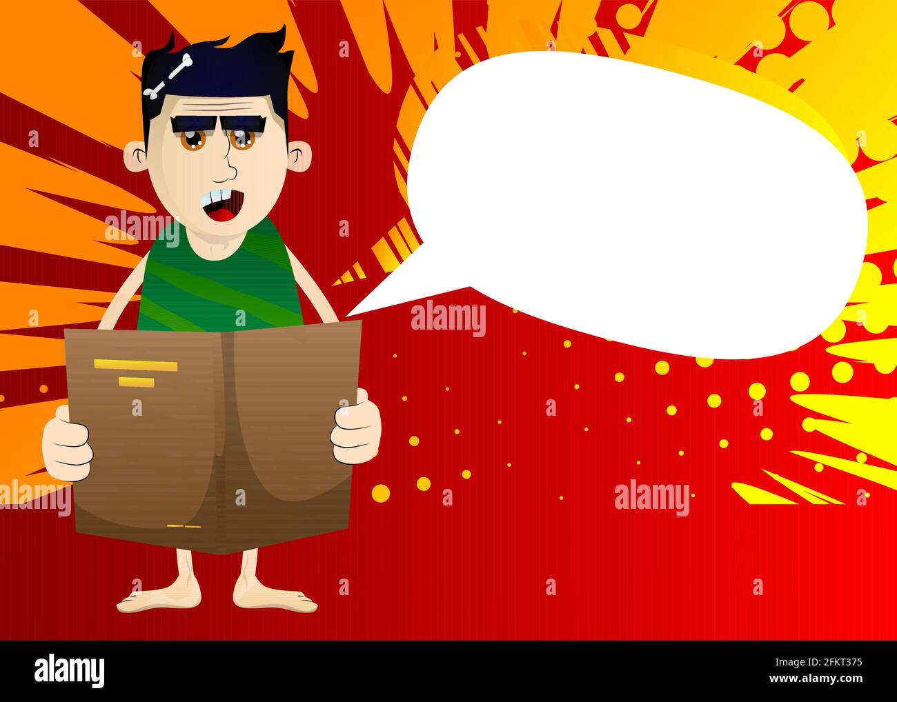 Cartoon prehistoric man reading a book. Vector illustration of a man ...