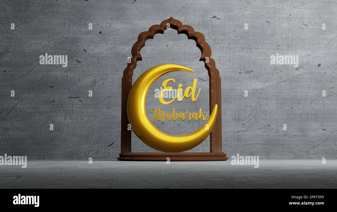 Crescent moon symbol of islam with Eid mubarak Alphabet , 3d rendering ...