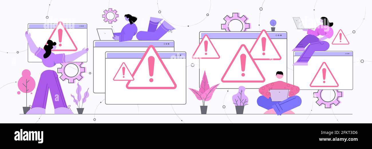 frustrated people reacting to danger exclamation marks problem cyber ...