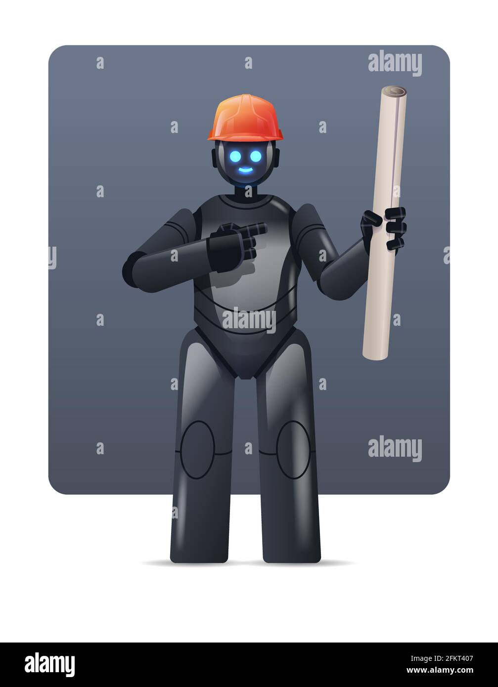 robot engineer in hardhat holding construction drawings robotic ...