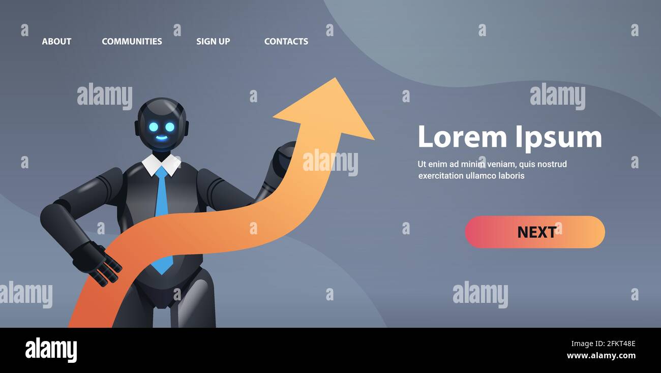black robot holding upward arrow business growth achievement success ...