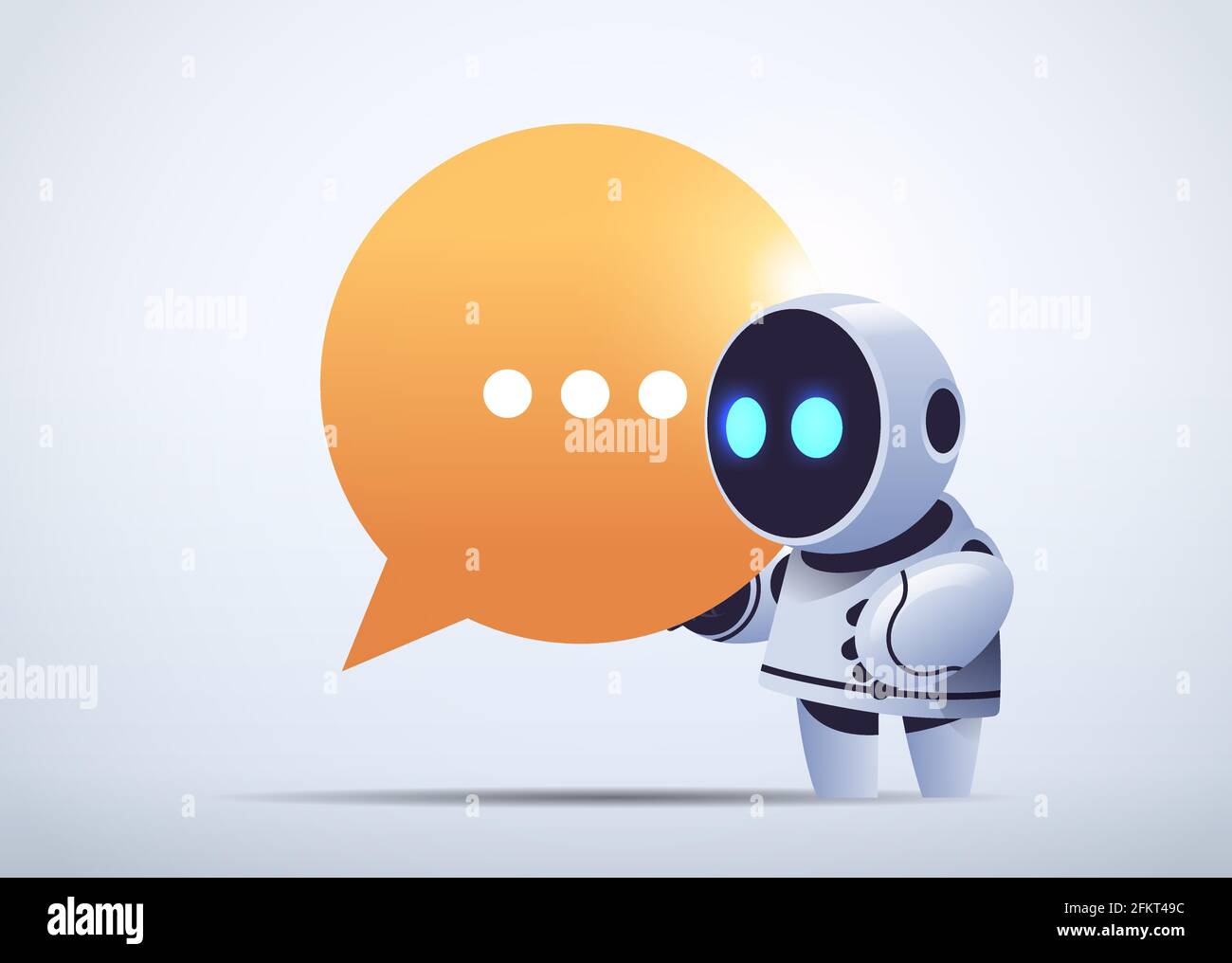 cute robot cyborg holding chat bubble communication chatbot customer ...