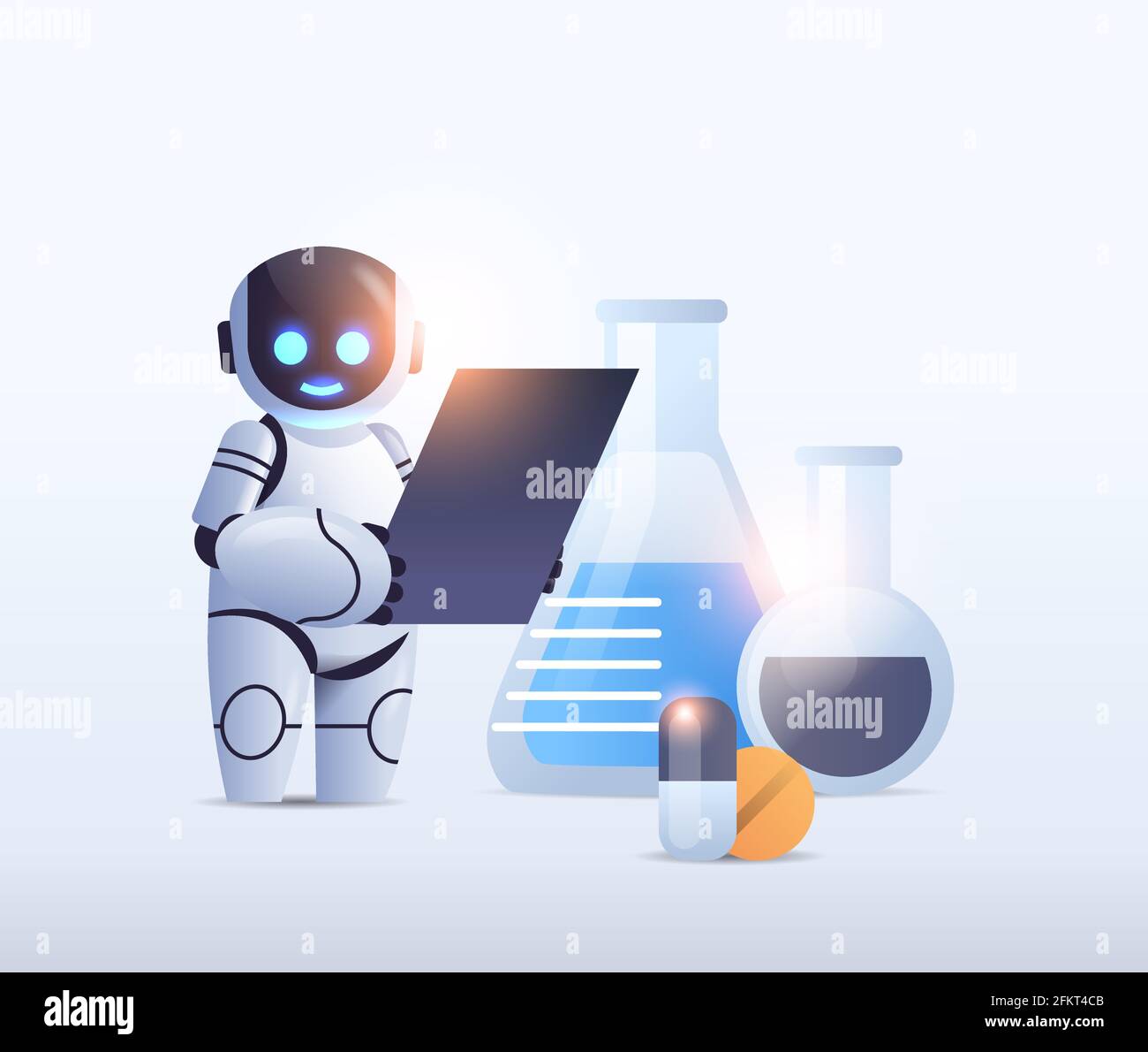 robot chemist with test tubes making chemical experiment in lab ...