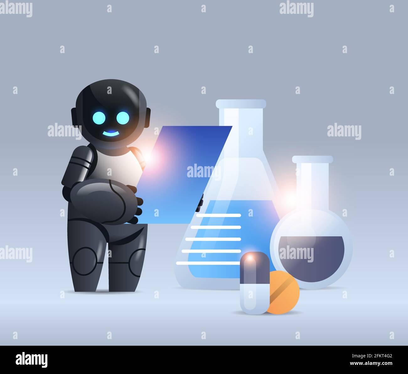 robot chemist with test tubes making chemical experiment in lab ...