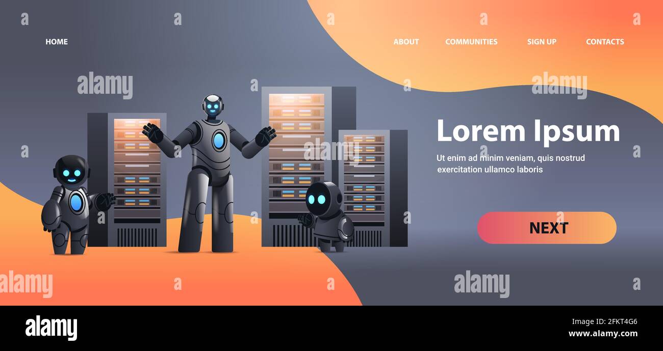 robots in server room big cloud data analysis artificial intelligence ...