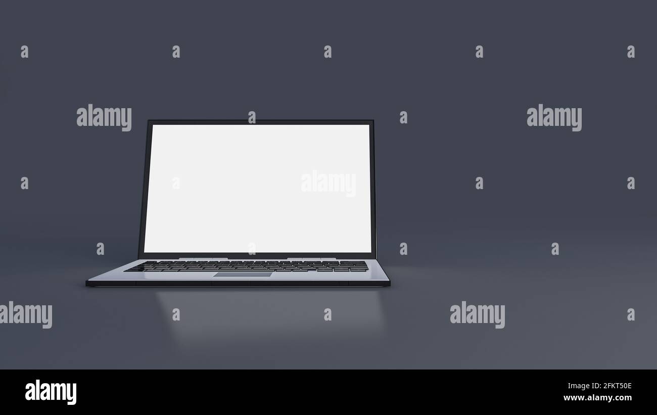 3d rendering image of laptop on dark gray background. Laptop screen ...