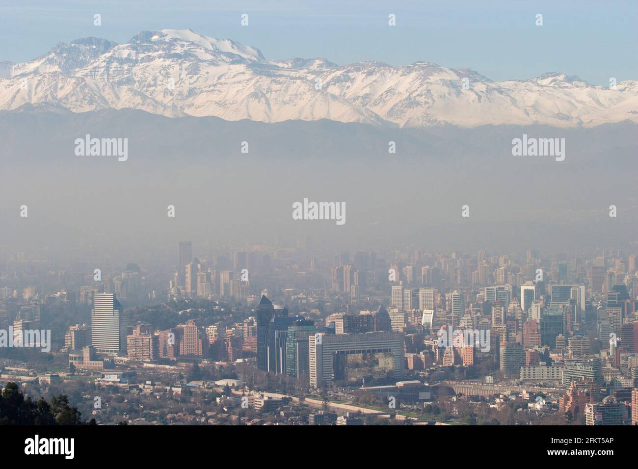 City skyline, with Andes Mountains behind, Santiago, Chile Stock Photo ...
