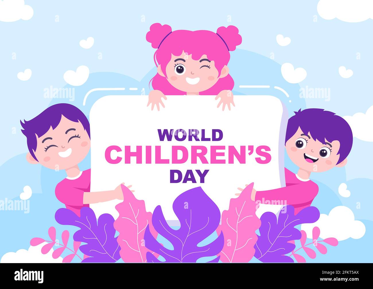 Happy Children's Day Celebration With Cartoon Character Illustration ...