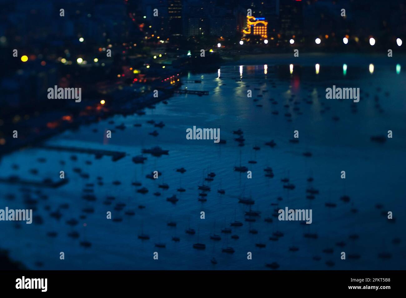 View of Botafogo beach at night, from Sugarloaf Mountain, Rio de ...