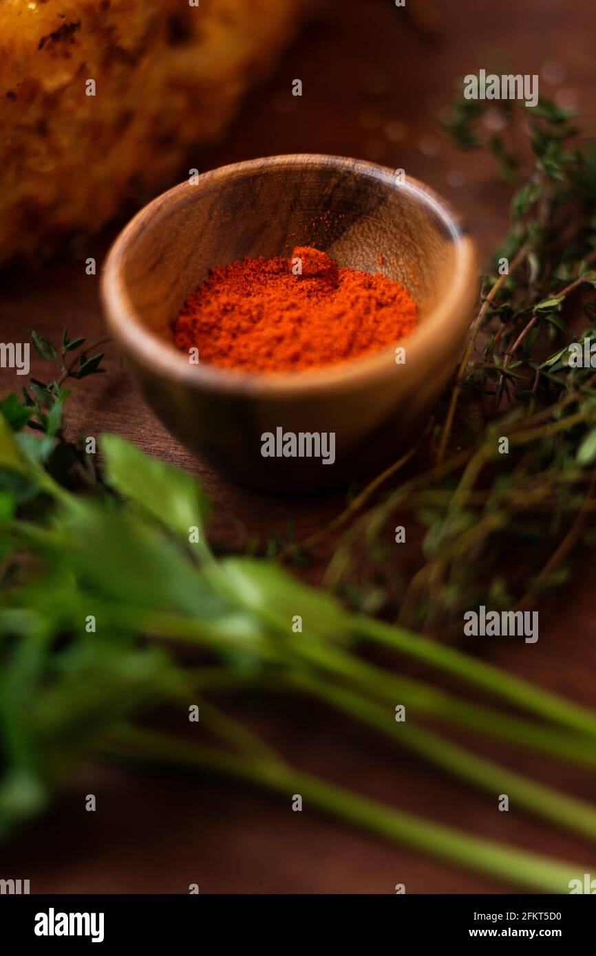 Quiche with ingredients of paprika and thyme Stock Photo - Alamy