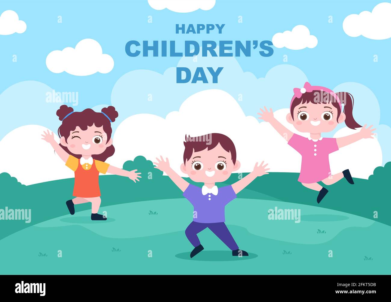 Happy Children's Day Celebration With Cartoon Character Illustration ...
