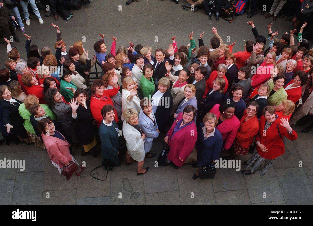 TONY BLAIR AND THE WOMEN OF THE LABOUR PARTY OUTSIDE CURCH HOUSE JUST ...