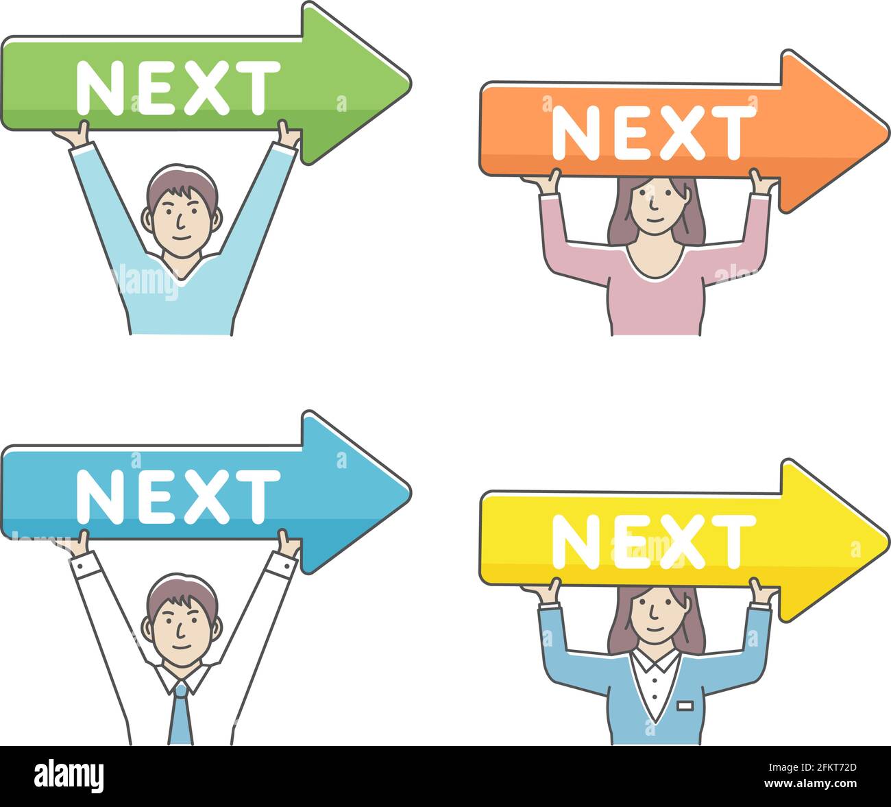 Young person holding arrow sign ( link to next page ) vector ...