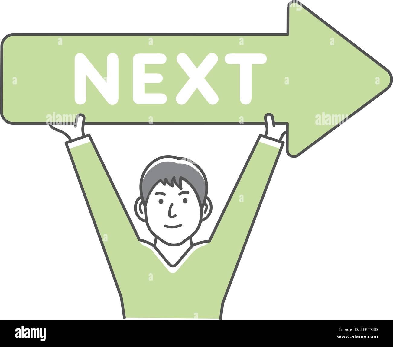 Young man holding arrow sign ( link to next page ) vector illustration ...