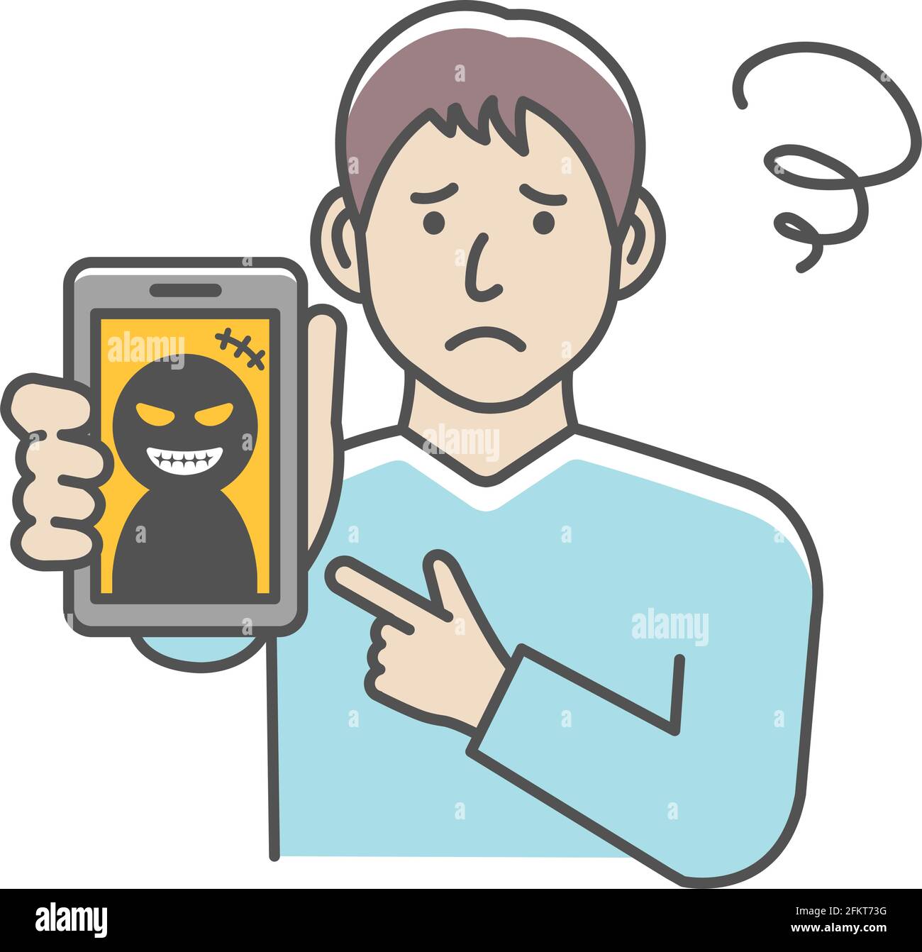 Vector illustration of a man in trouble with smartphone fraud Stock ...