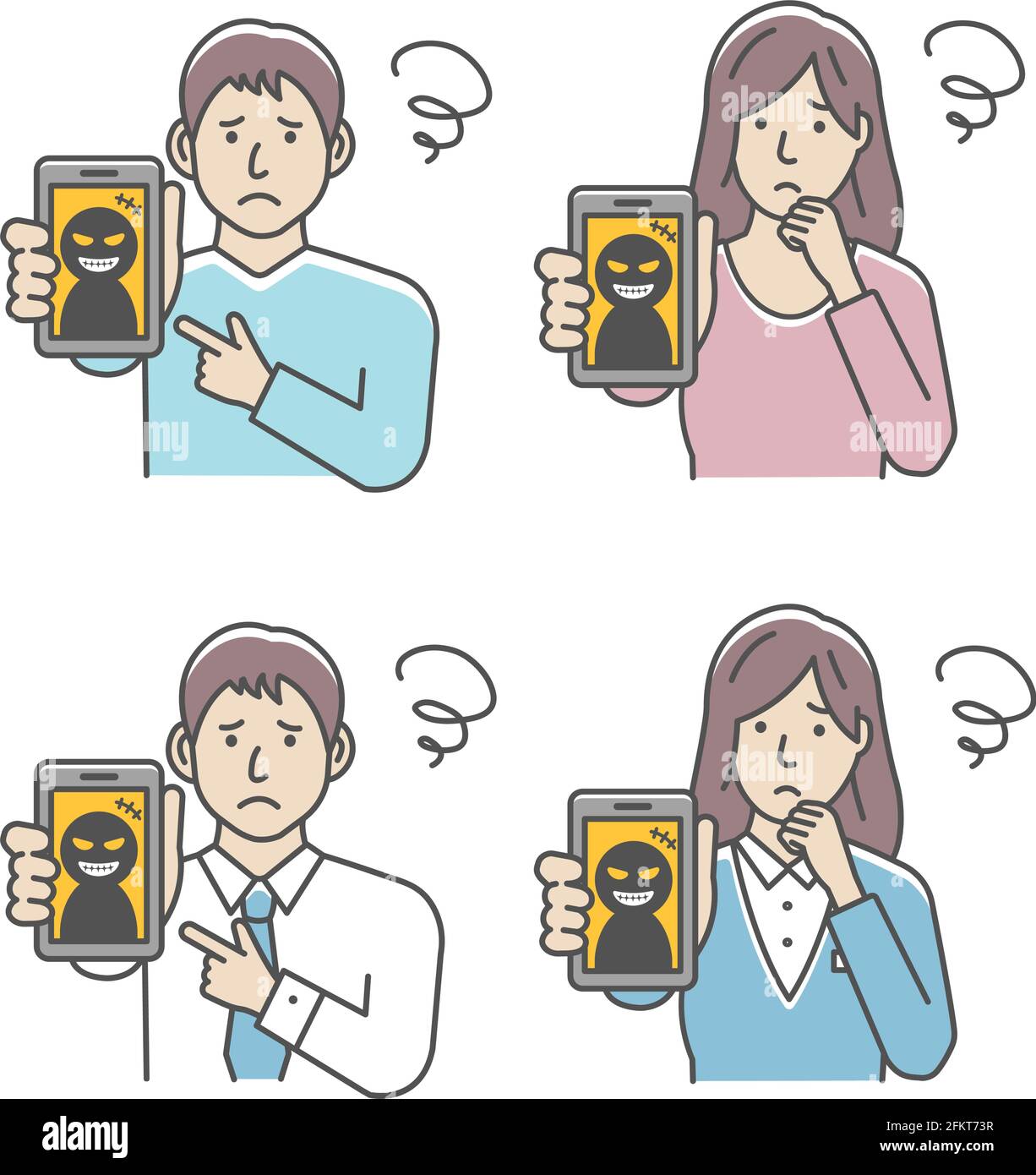 Vector illustration set of people in trouble with smartphone fraud ...
