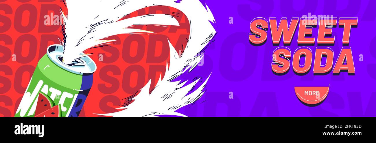 Sweet soda banner. Website design of fizzy drink with fruit juice ...