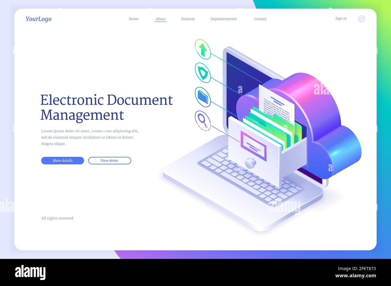 Electronic document management isometric landing page. Online paperwork ...
