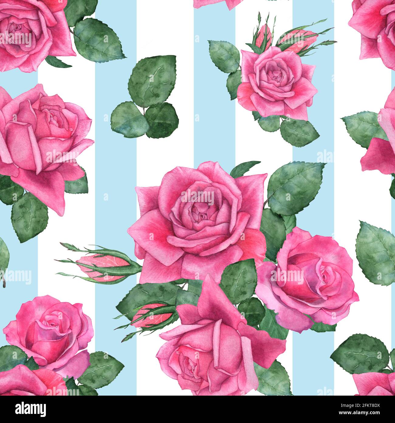 Roses. Seamless floral pattern. Watercolor illustration. Hand-drawing ...