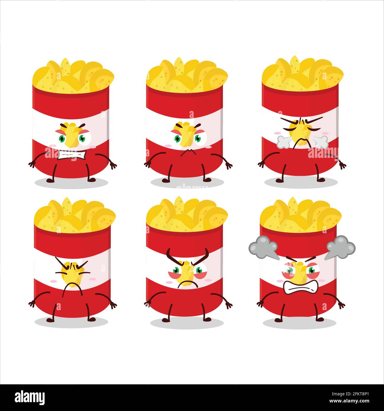 Cup of potato chips cartoon character with various angry expressions ...