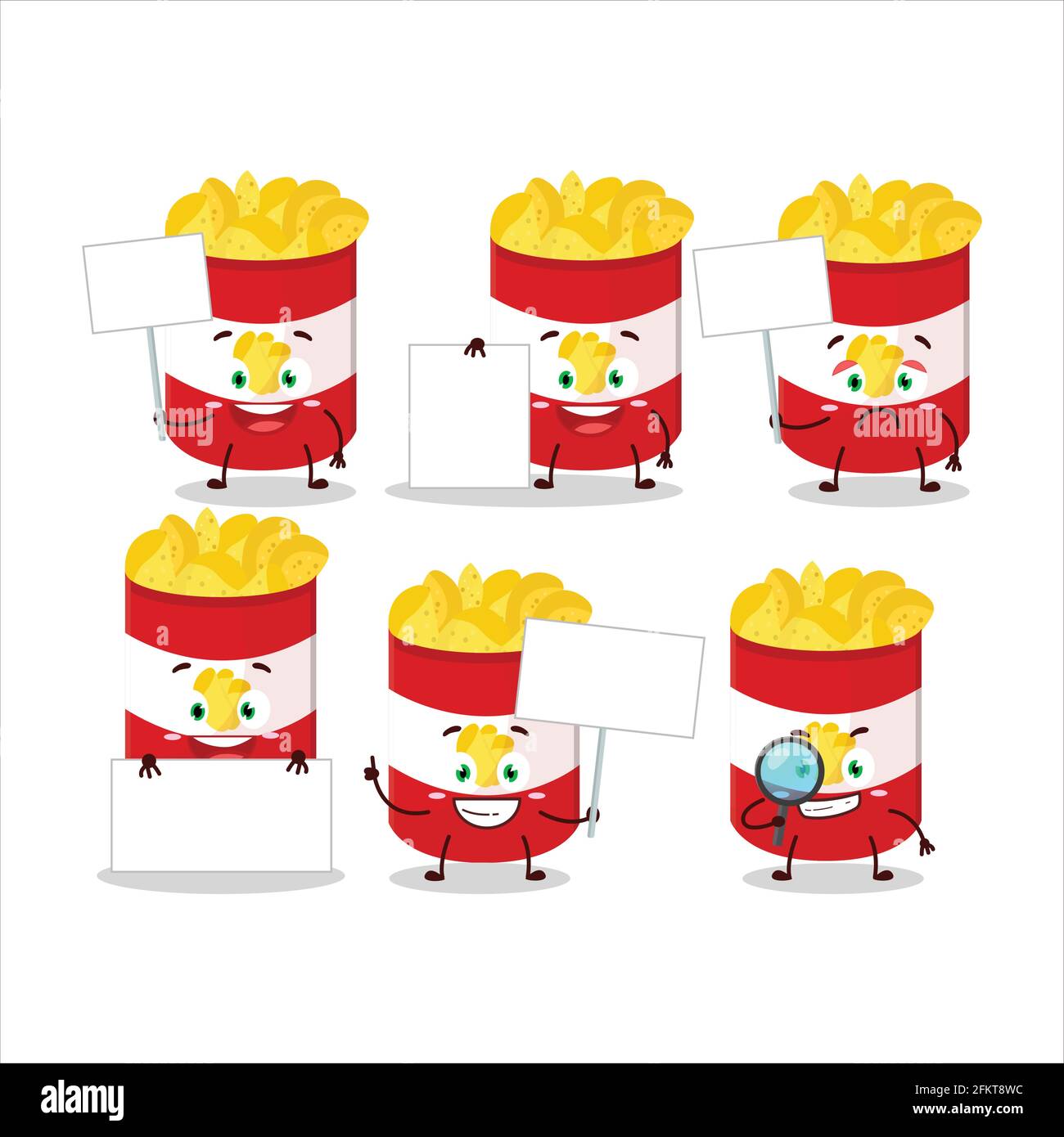 Cup of potato chips cartoon character bring information board. Vector ...
