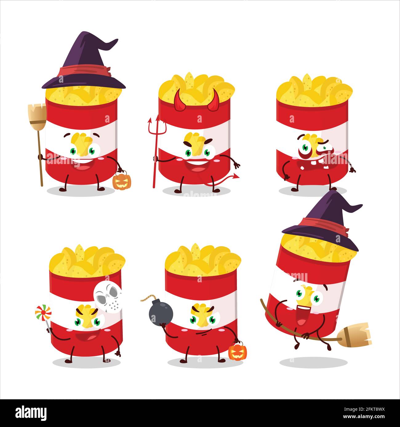 Halloween expression emoticons with cartoon character of cup of potato ...