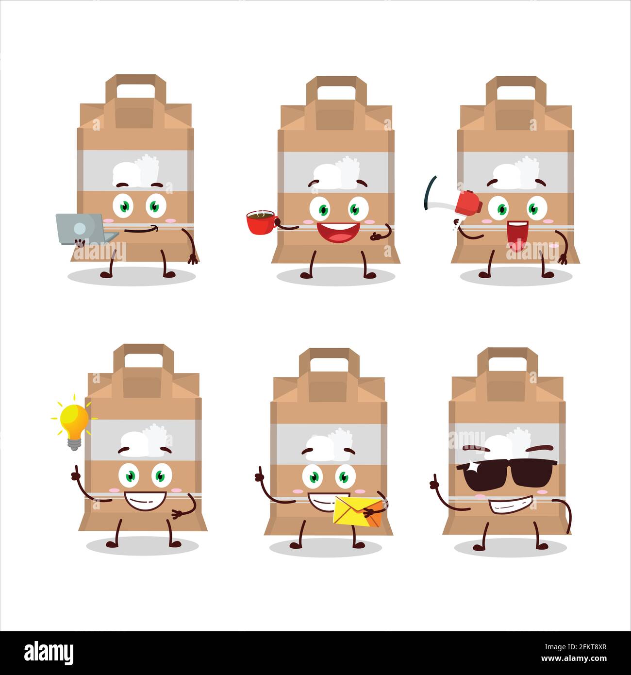 Fast food bag cartoon character with various types of business ...