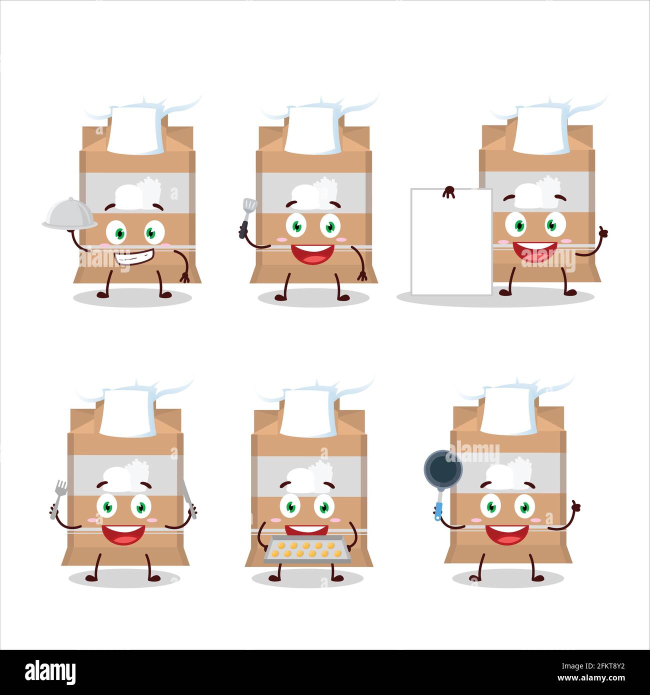 Cartoon character of fast food bag with various chef emoticons. Vector ...