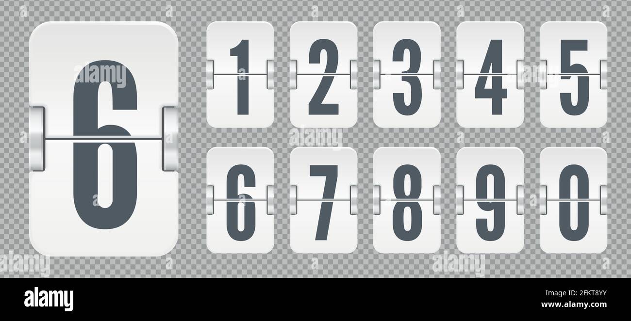 White flip mechanical score board numbers isolated on transparent ...