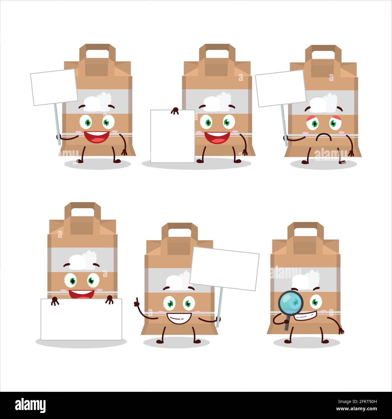 Fast food bag cartoon character bring information board. Vector ...