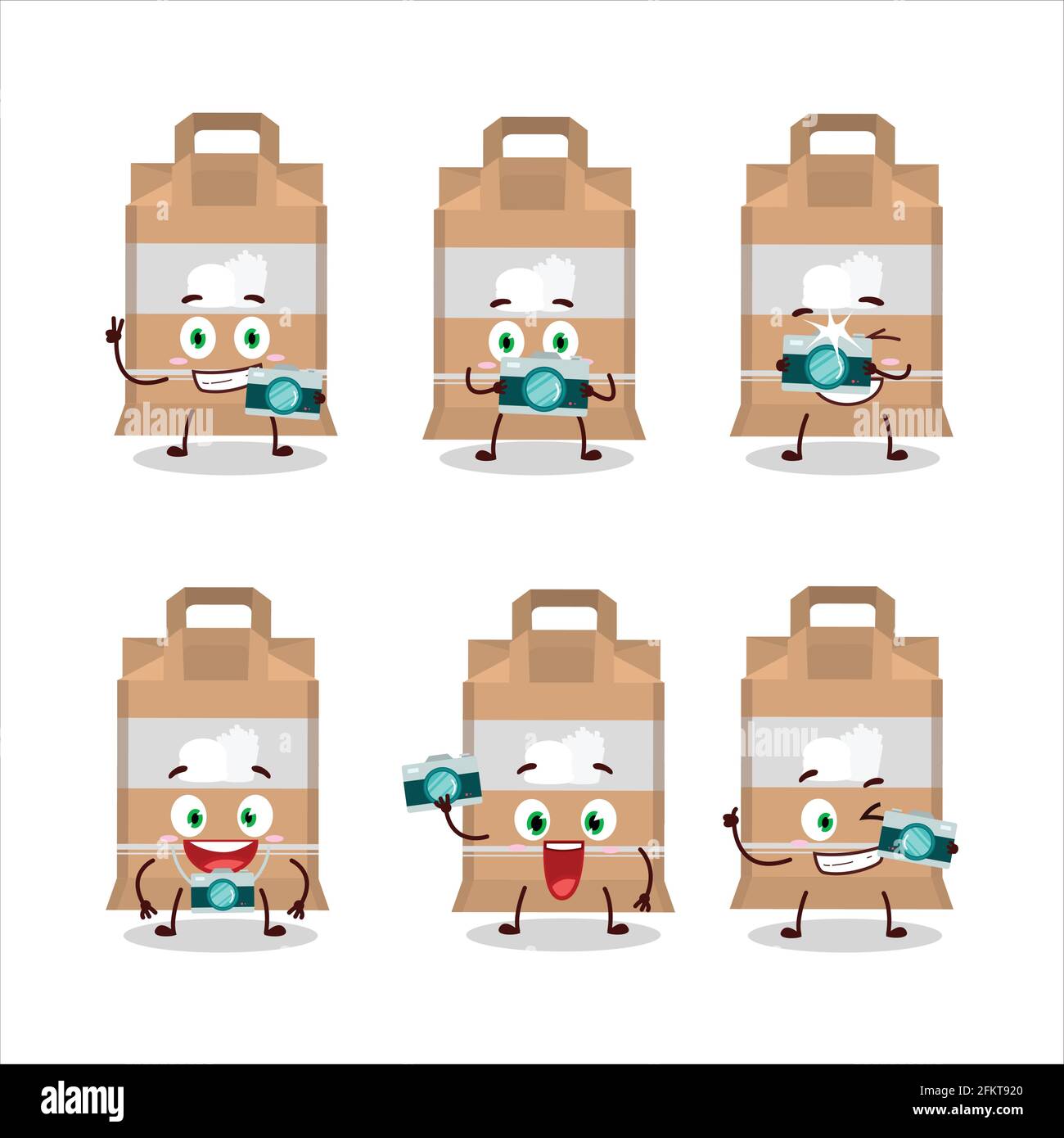 Photographer profession emoticon with fast food bag cartoon character ...