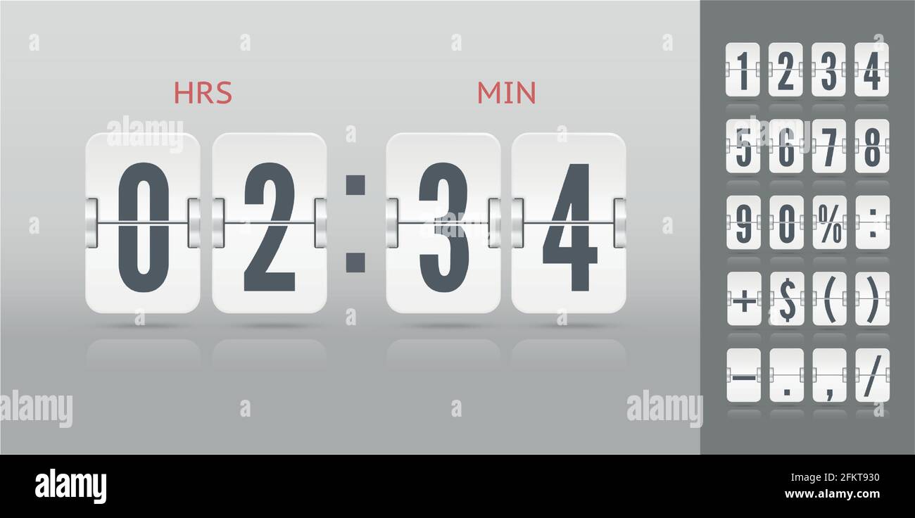 Flip numbers and symbols font for information web page or time counter. Vintage floating symbols ...