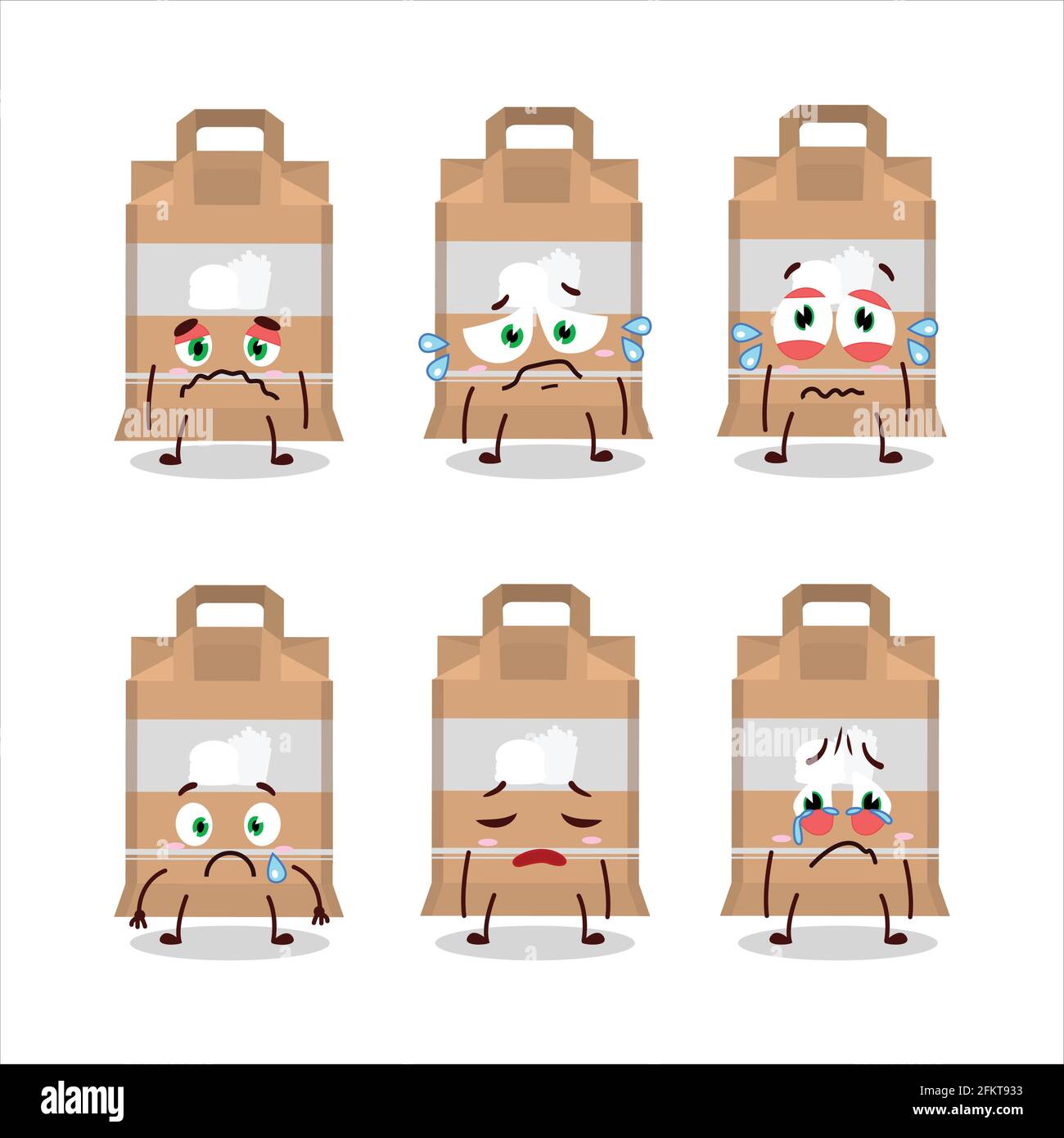 Fast food bag cartoon character with sad expression. Vector ...