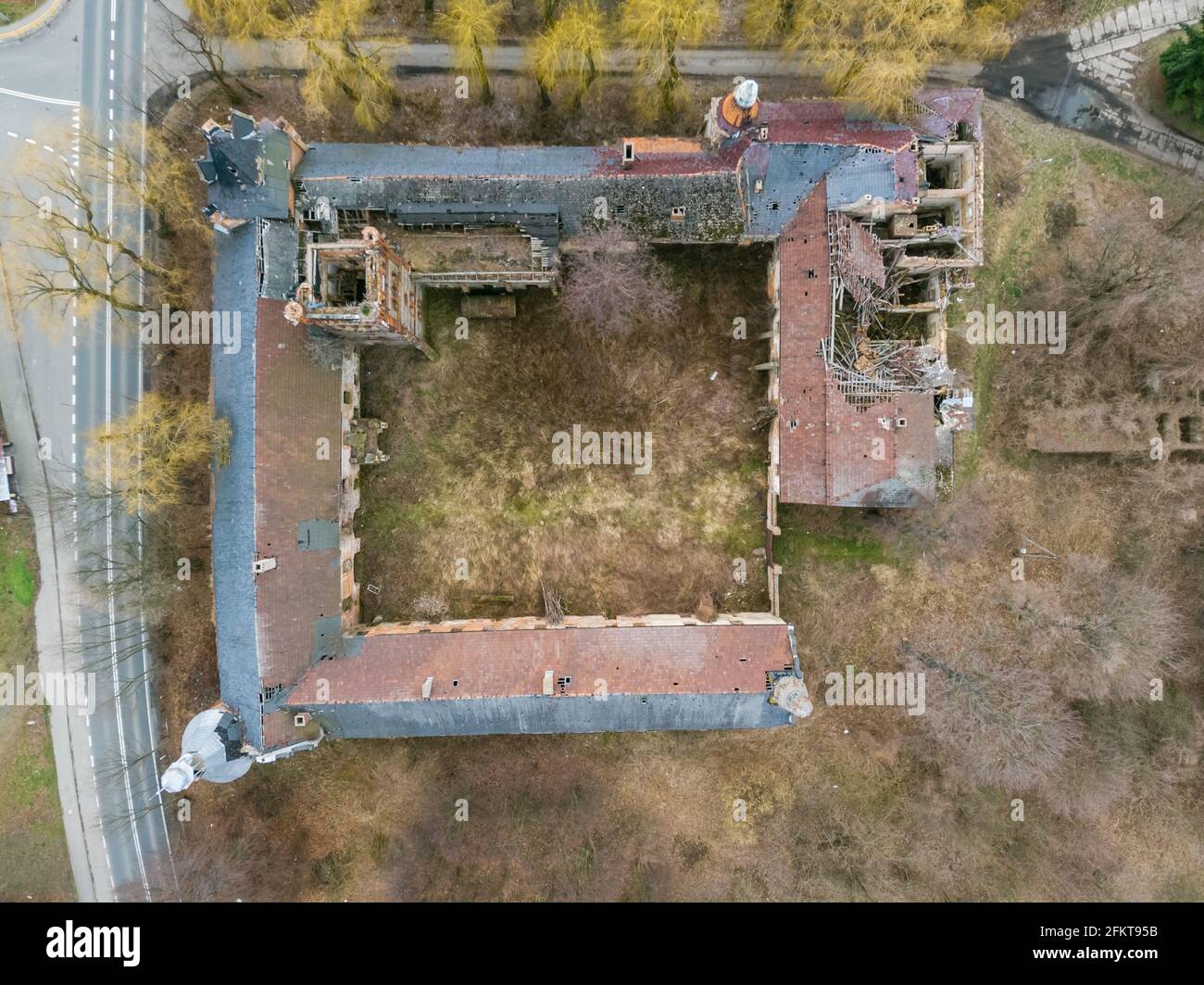 Aerial view of ruins of the castle of Laka Prudnicka, Poland Stock ...