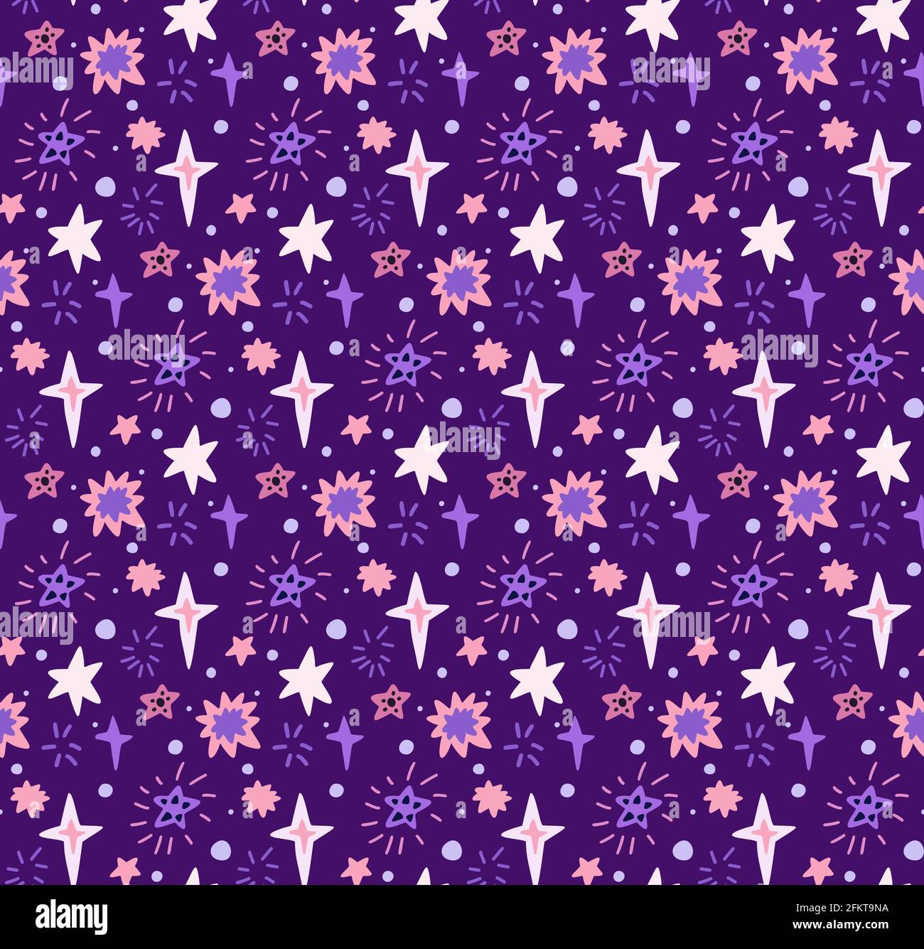 Seamless childish neon cosmos pattern with different stars. Vector ...