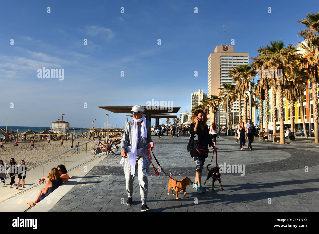 The vibrant waterfront promenade near the Frishman beach in Tel-Aviv ...