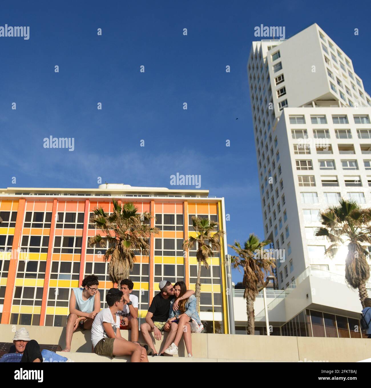 The vibrant waterfront promenade near the Frishman beach in Tel-Aviv ...