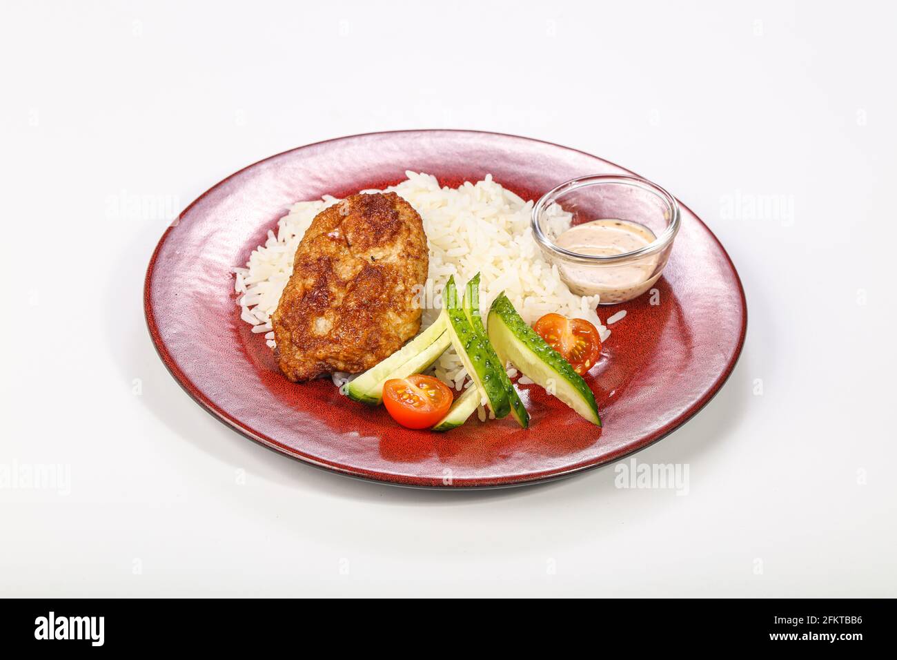 Steamed Rice with chicken cutlet and vegetables Stock Photo - Alamy