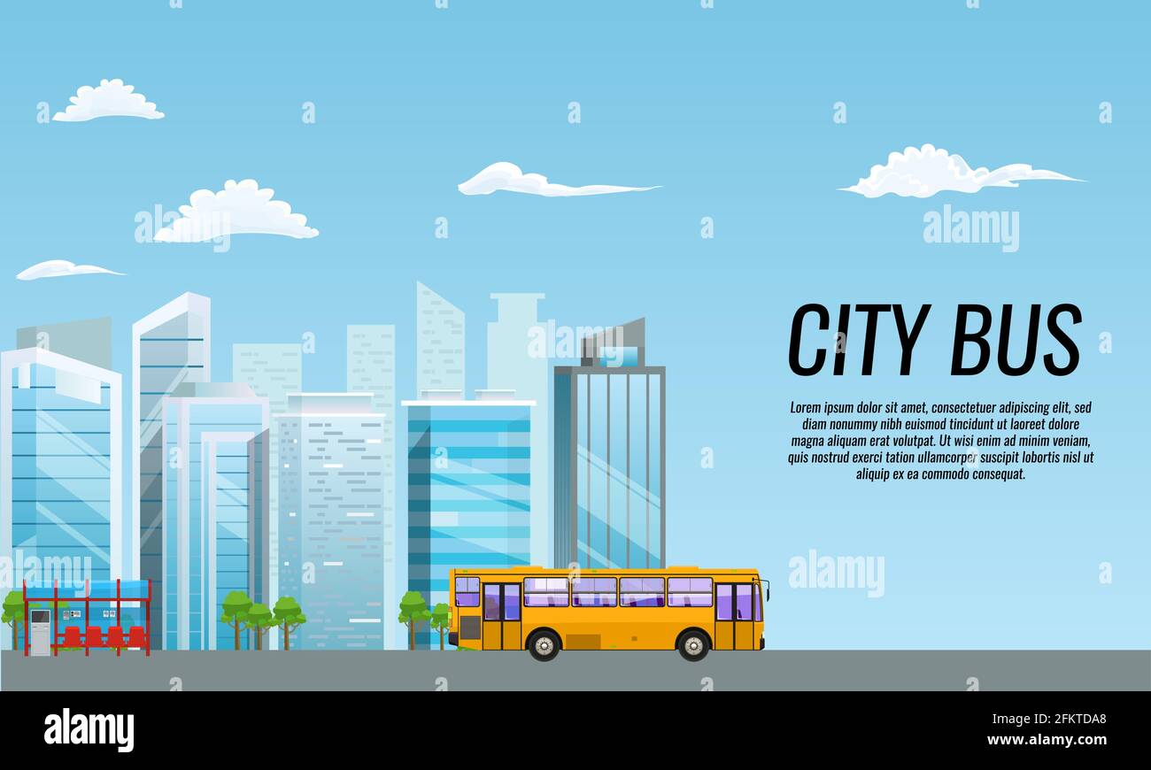 City public transport service flat poster at bus stop shelter. Flat and ...