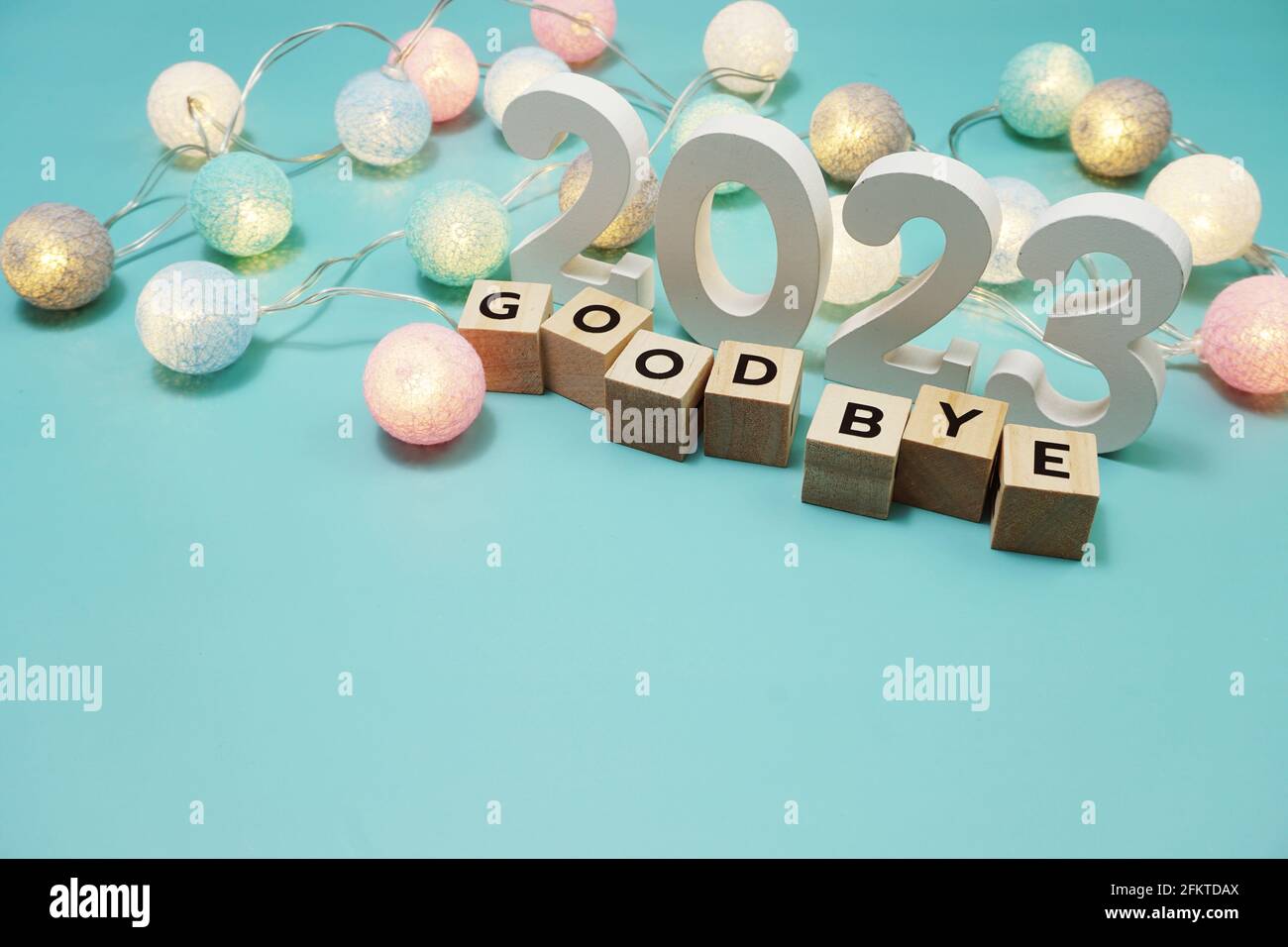 Goodbye 2023 alphabet letters with space copy on blue background Stock ...