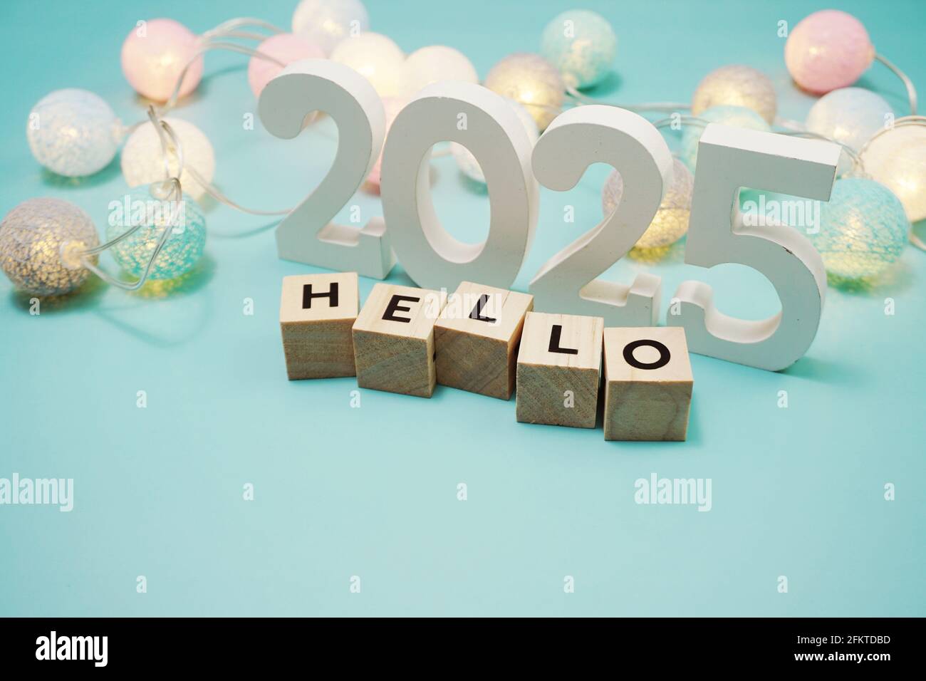 Hello 2025 alphabet letters with space copy on blue background Stock ...