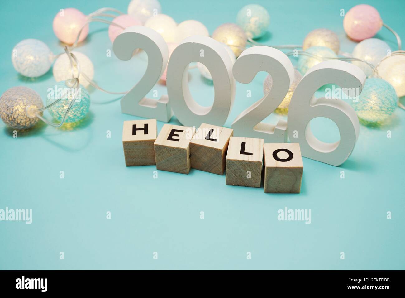 Hello 2026 alphabet letters with space copy on blue background Stock ...