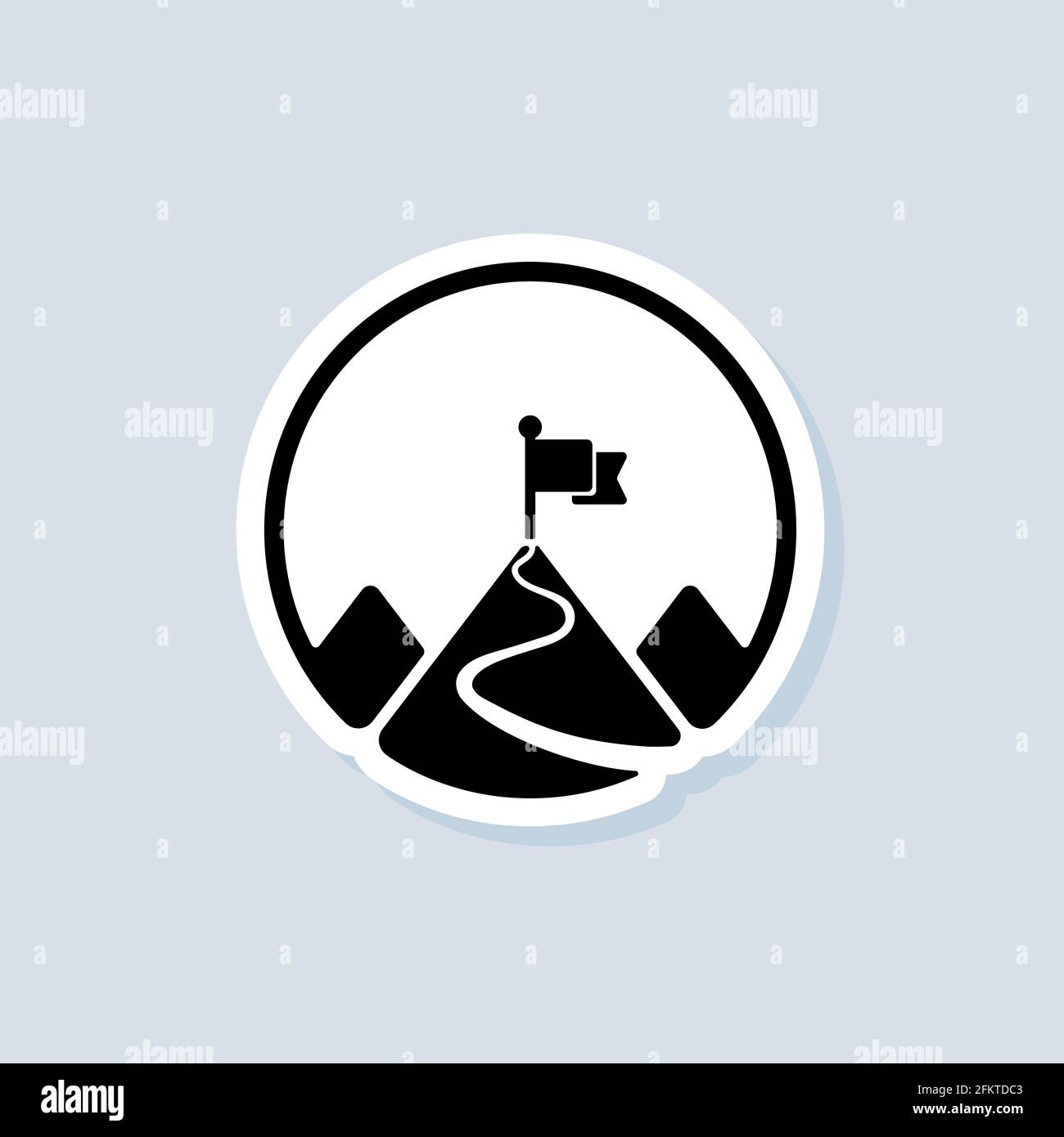 Mission sticker, logo, icon. Vector. Goal. Mountain with a flag. Vector ...