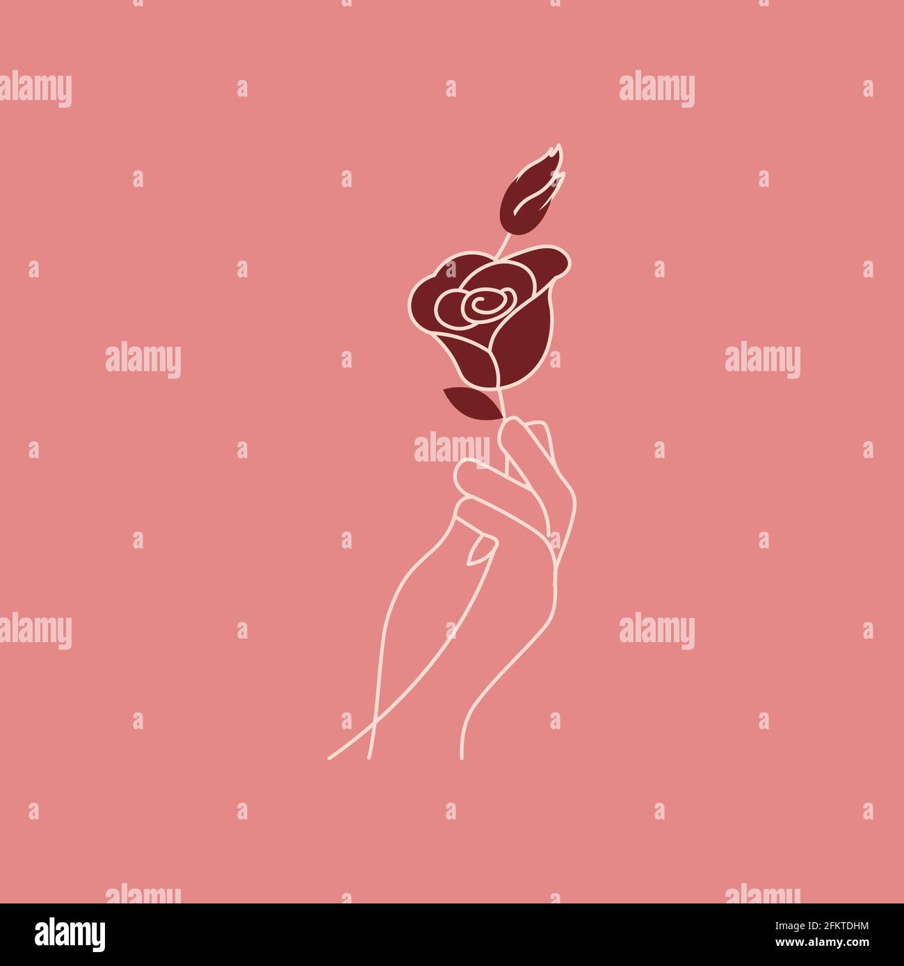 Abstract logo design template. Hand with flower in trendy outline ...